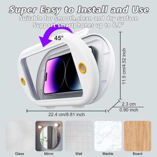 URROY Shower Phone Holder Waterproof, Shower Cell Phone Case for Bathroom Kitchen Wall, 720 Rotating Phone Mount Shelf with Sound Holes, Compatible with 4"- 6.8" Cell Phones