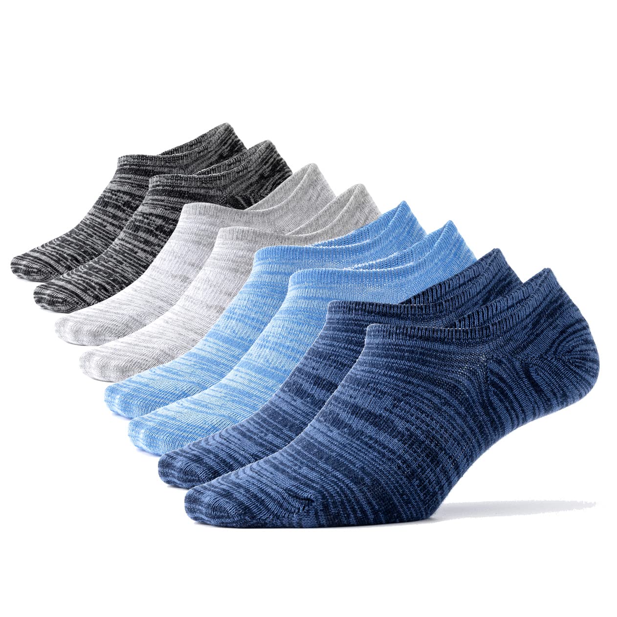 Marchare Men No Show Socks 8 Pairs Cotton Low cut Sneaker Ankle Socks Cushioned Crew Socks, Black/White Size 7-10