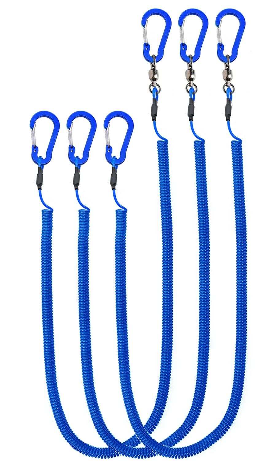 Lix&Rix 2 Carabiner Clips with Rotatable Ball Bearing Swivels Tethers Coiled Lanyards for Fishing Rod Reel Paddle Tools Leash