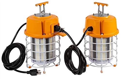 LB74101 100W LED Temporary Work Light 5000K 12500Lm Outdoor Corded Portable Lights with Stainless Steel Guard & Hook for Mine Wharf Job Site Lighting,IP65 Dust Waterproof,Plug-n-Play