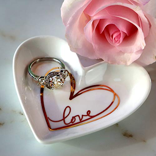 Kate Aspen Shaped Ceramic with Gold Foil Trinket Dish, Love Heart Small,