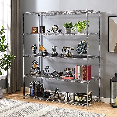 JCSTEU 5Tier Heavy Duty Shelves Adjustable, Rolling Organiser for Mobile Wheels, Multi-Functional Cargo Racks for Warehouses, Supermarkets, Balconies, Kitchens, (59.45 "L × 24.02 "W × 71.65 "H)