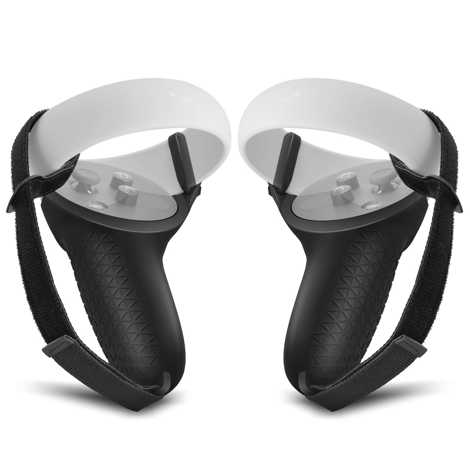 Kuject Touch Controller Grip Cover for Oculus Quest 2 Silicone Skin Anti-Throw Handle Protective Sleeve with Adjustable Knuckle Strap Black