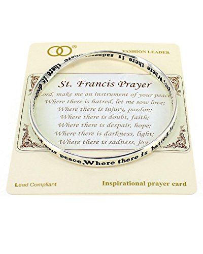 Jewelry Nexus Silver-tone St. Francis Prayer Engraved Twist Bangle Inspirational Bracelet & Prayer Card