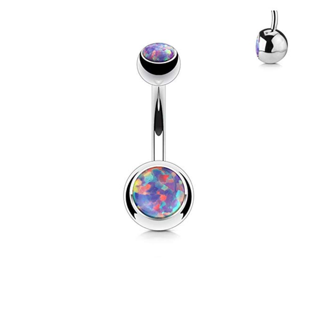 Inspiration Dezigns 14G 10mm Purple Opal Double Jeweled Steel Belly Button Navel Ring