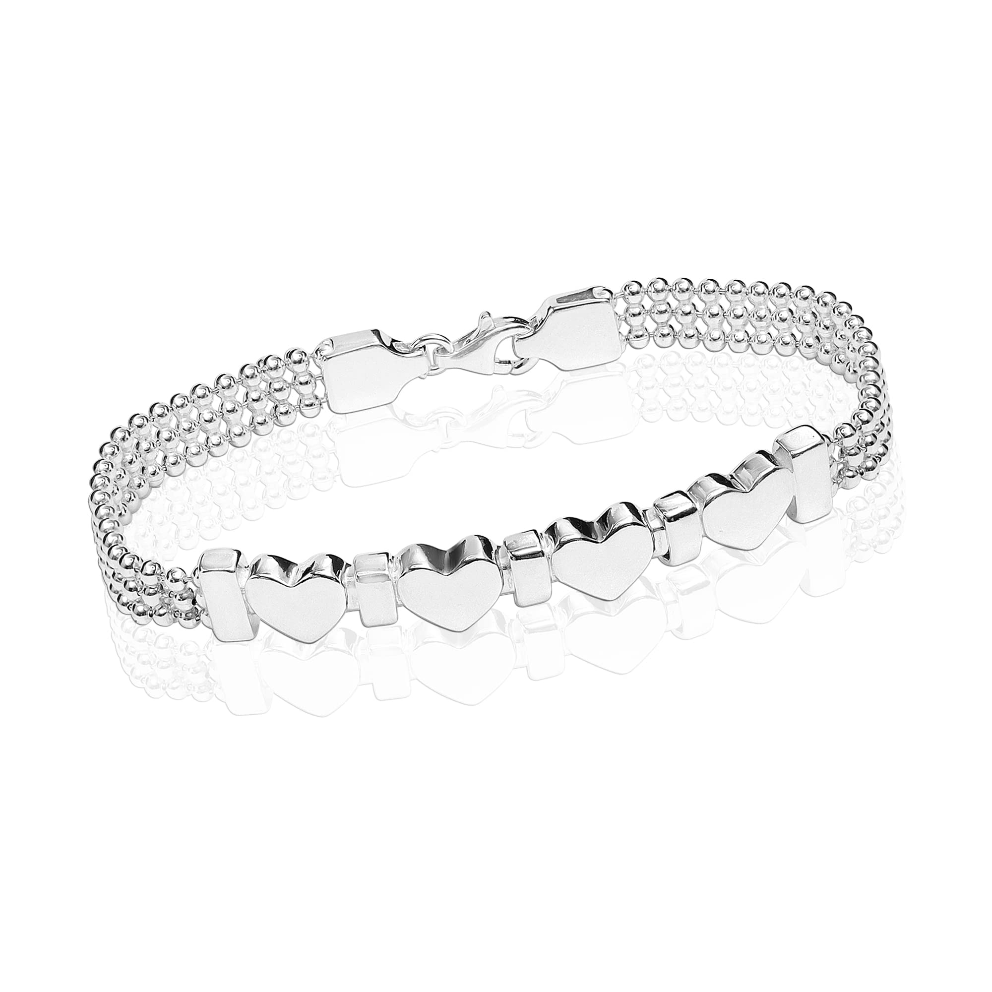 LeCalla Italian Sterling Silver Multi Heart Beaded Bracelet for Women Teen