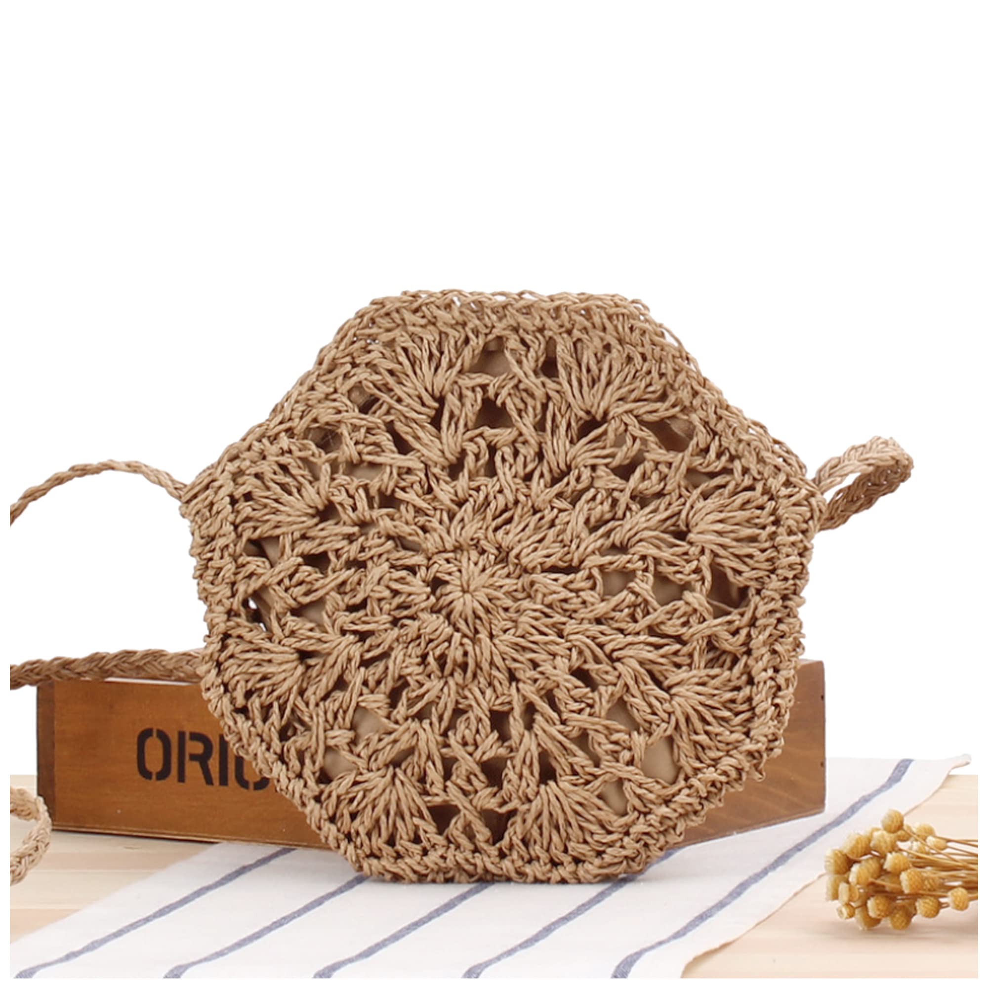 Naimo Women Straw Crossbody Purse Crochet Woven Shoulder Bag Handmade Weaving Rattan Summer Beach Bag
