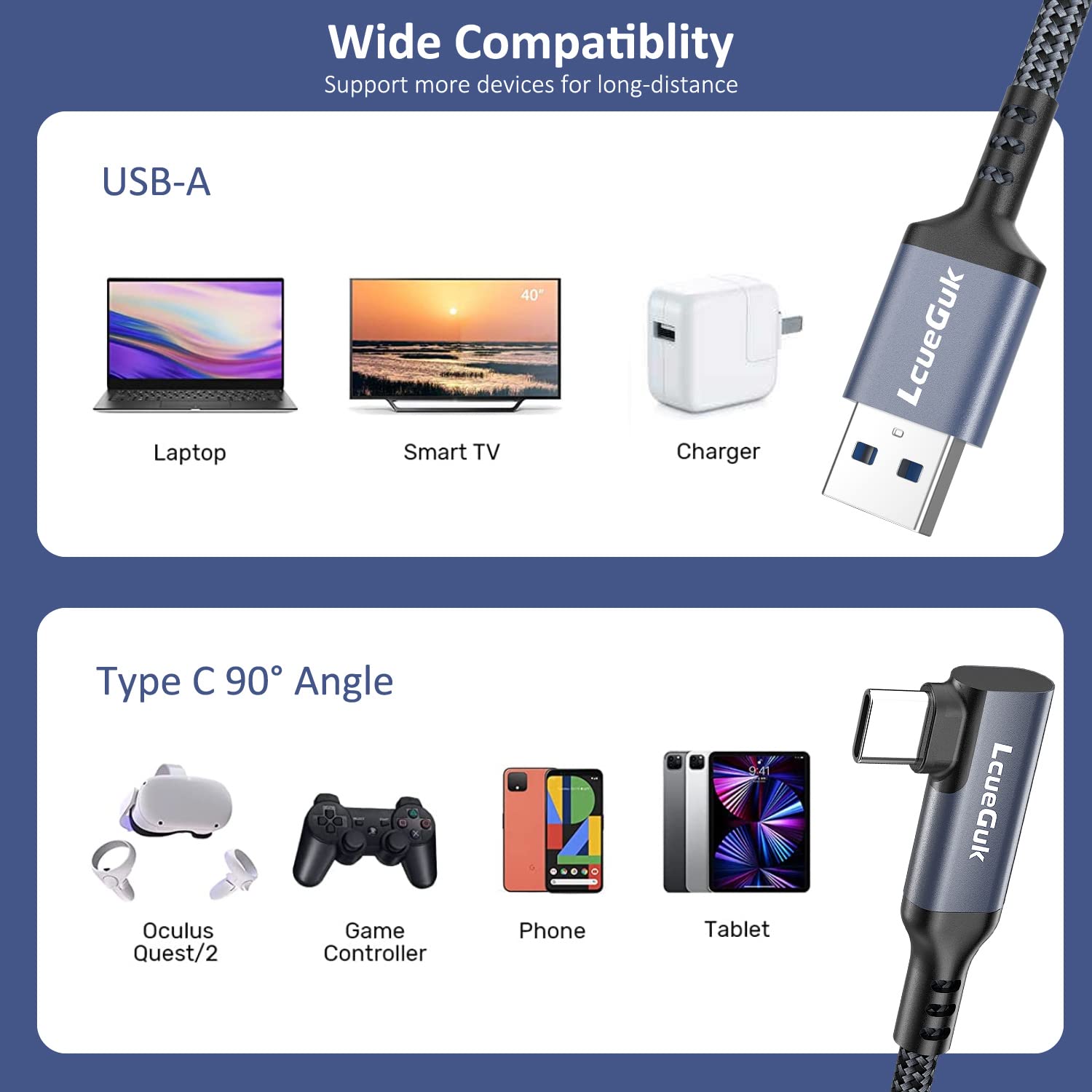 LcueGuk Link Cable Compatible with Oculus Quest 2 Link Cable 16.5FT, USBA to Type C VR Headset Cable for Oculus Quest 2 / Quest 1 Fast Charging