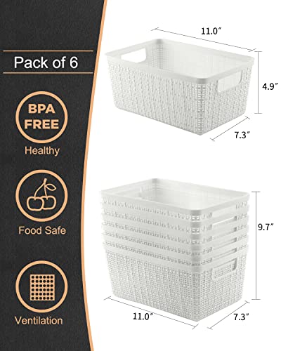 Set of 6 Plastic Storage Bins Pantry Organization and StorageĀ Containers Storage Baskets Shelf Organizer Bins for Shelves Drawers Desktop Closet Playroom Classroom Office, White
