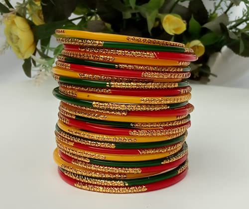 Laal Amrood Glass Bangles For Women & Girls Indian Jewelry Multi Color Chudi Set (24 Bangles)