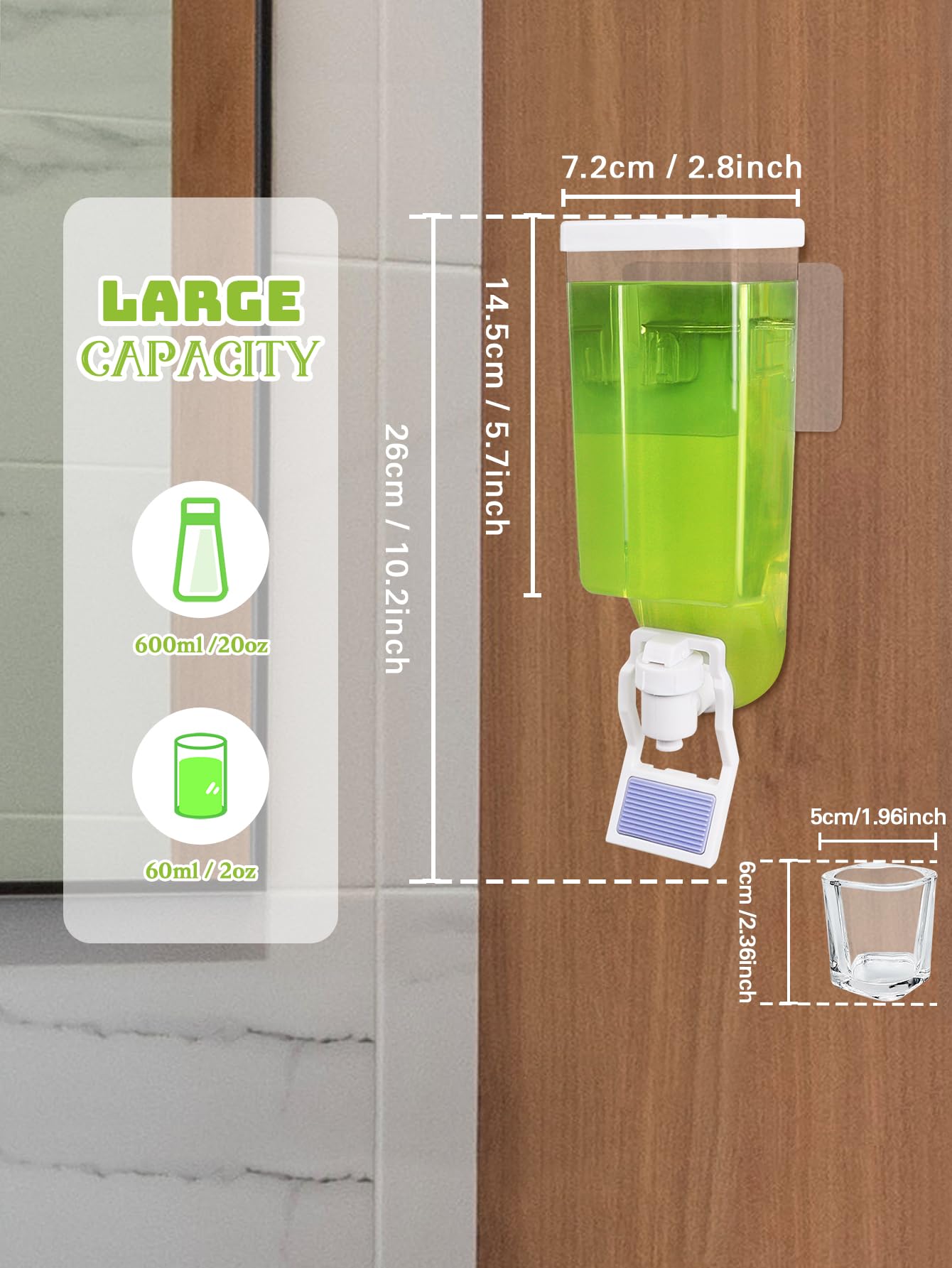 LOMEVE 20oz Mouthwash Dispenser Wall Mounted, Plastic Mouthwash Dispenser for Bathroom, Mouthwash Container with 50 Dental Floss, Glass Cup, and Adhesive Hook