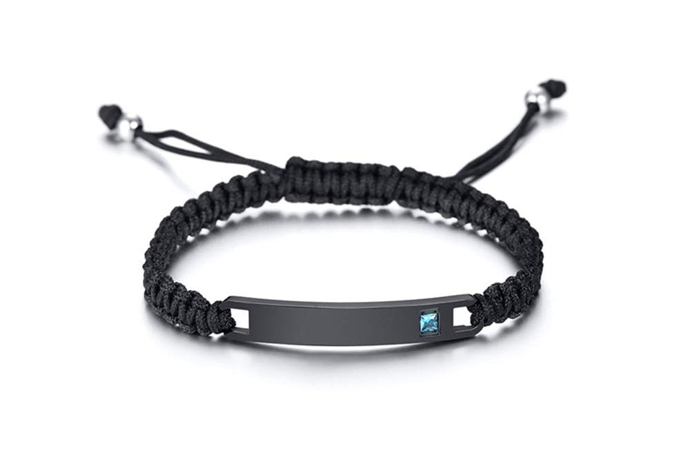 Kedar Personalize Engraved Customized Braided Multilayer Leather Bracelet Custom Leather Free Engraving (Black, Stainless-Steel)
