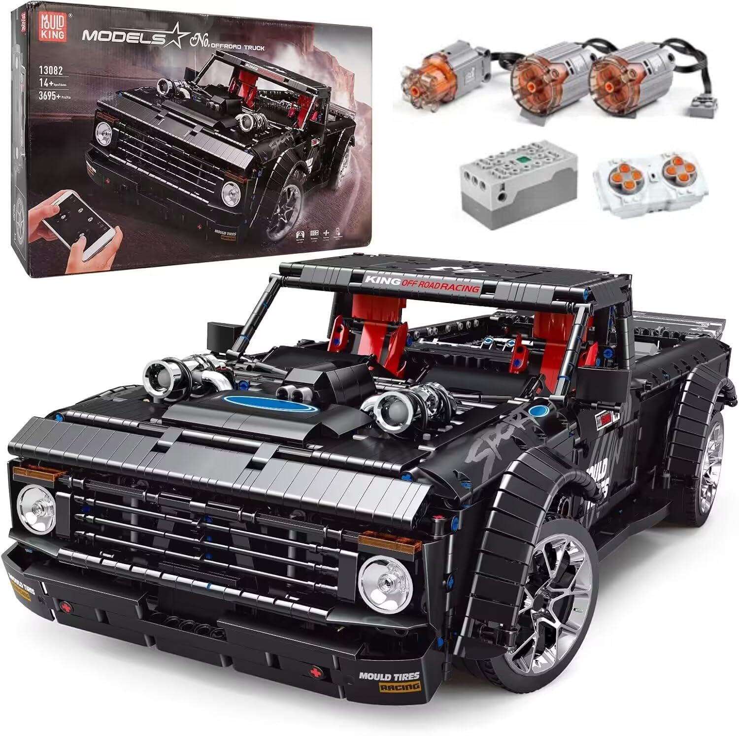 Mould King 13082 Pickup Truck Building Kits Model, 3695 Pieces MOC Building Blocks Remote Control Car Sets, STEM Educational Construction Toys for Kids