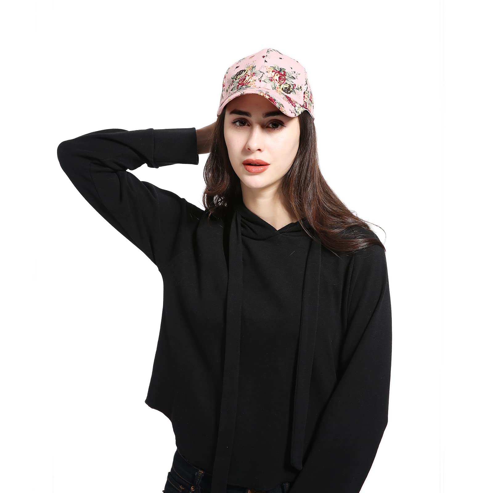 JOOWEN Floral Print Baseball Cap Adjustable 105% Cotton Canvas Dad Hat Hats for Women (Floral-Pink)