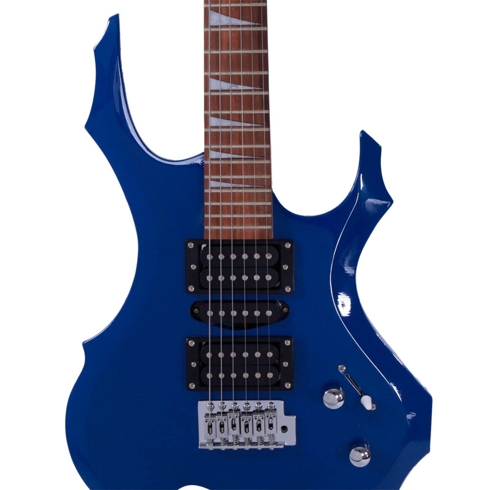 LEADZM Flaming Electric Guitar HSH Pickup Bag Strap Paddle Rocker Cable Wrench Tool Dark Blue