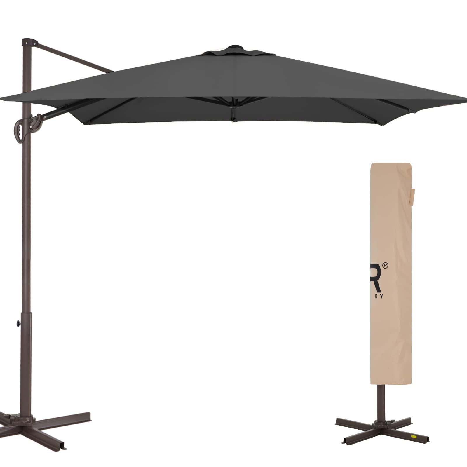 JEAREY 8.2FTx8.2FT Square Cantilever Patio Umbrella Roating Outdoor Offset Umbrella Heavy Duty Sun Umbrella, Grey