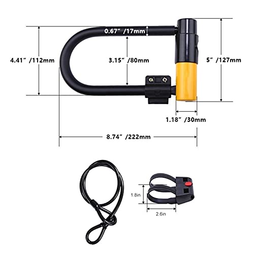 LJJSMG Bicycle U-Lock Cable Lock Set with 2 Copper Keys Anti-Theft Bicycle Lock Set Heavy Duty Steel Security Bicycle Accessories (Color : Yellow)