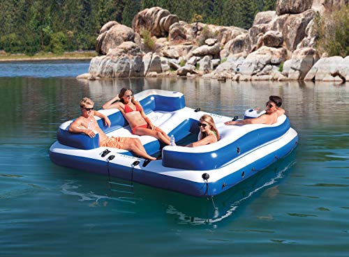 Intex 58293EP Oasis Island Inflatable Giant 5 Person Lake Floating Lounge Raft with Backrests, Armrests, 4 Cup Holders, and Rope Ladder