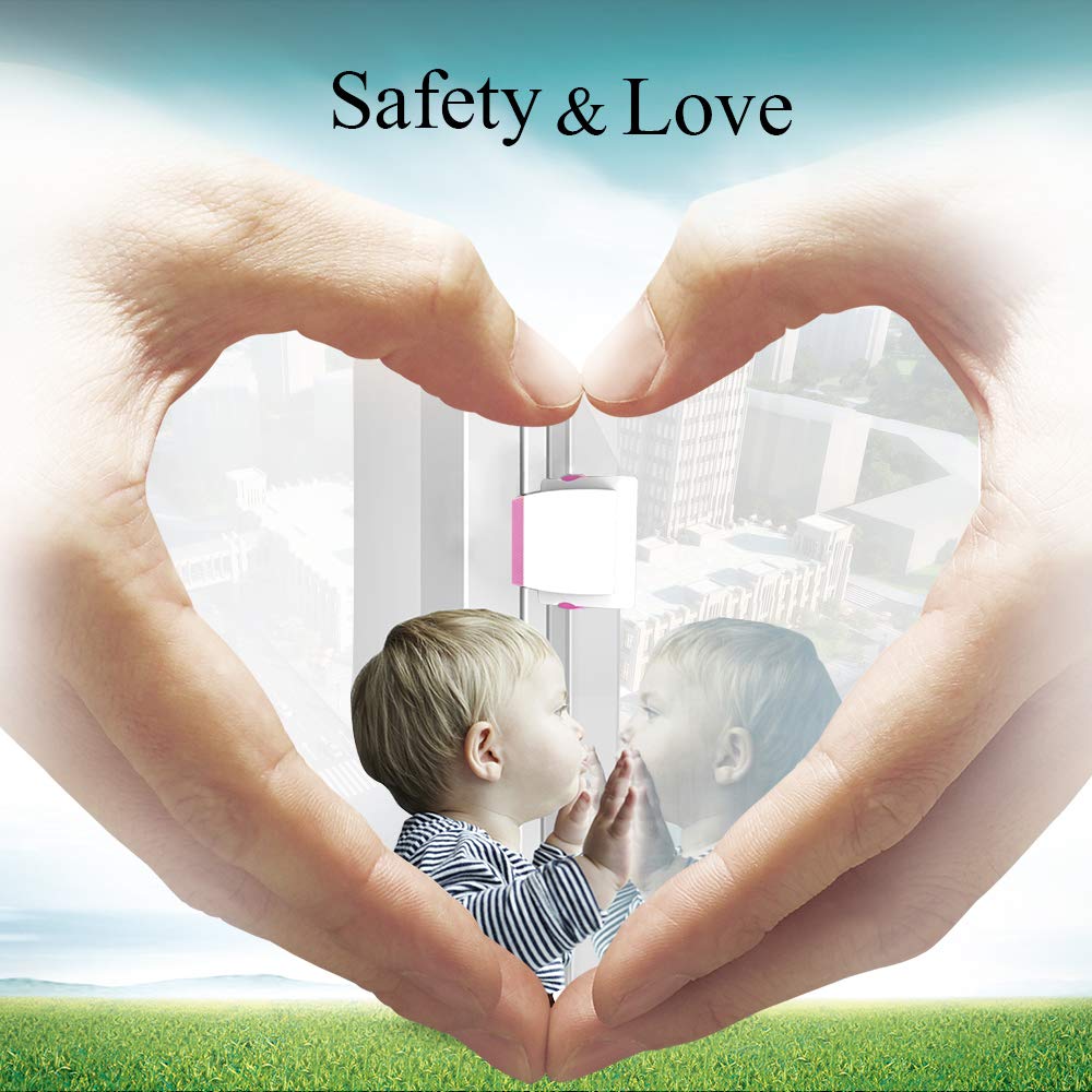 Kelamayi Sliding Door Lock for Child Safety 4 Pack Childproof Safety Lock Upgraded for Cabinet Closet Cupboard Bathroom Kitchen Doors Windows,3M Adhesive No Drilling