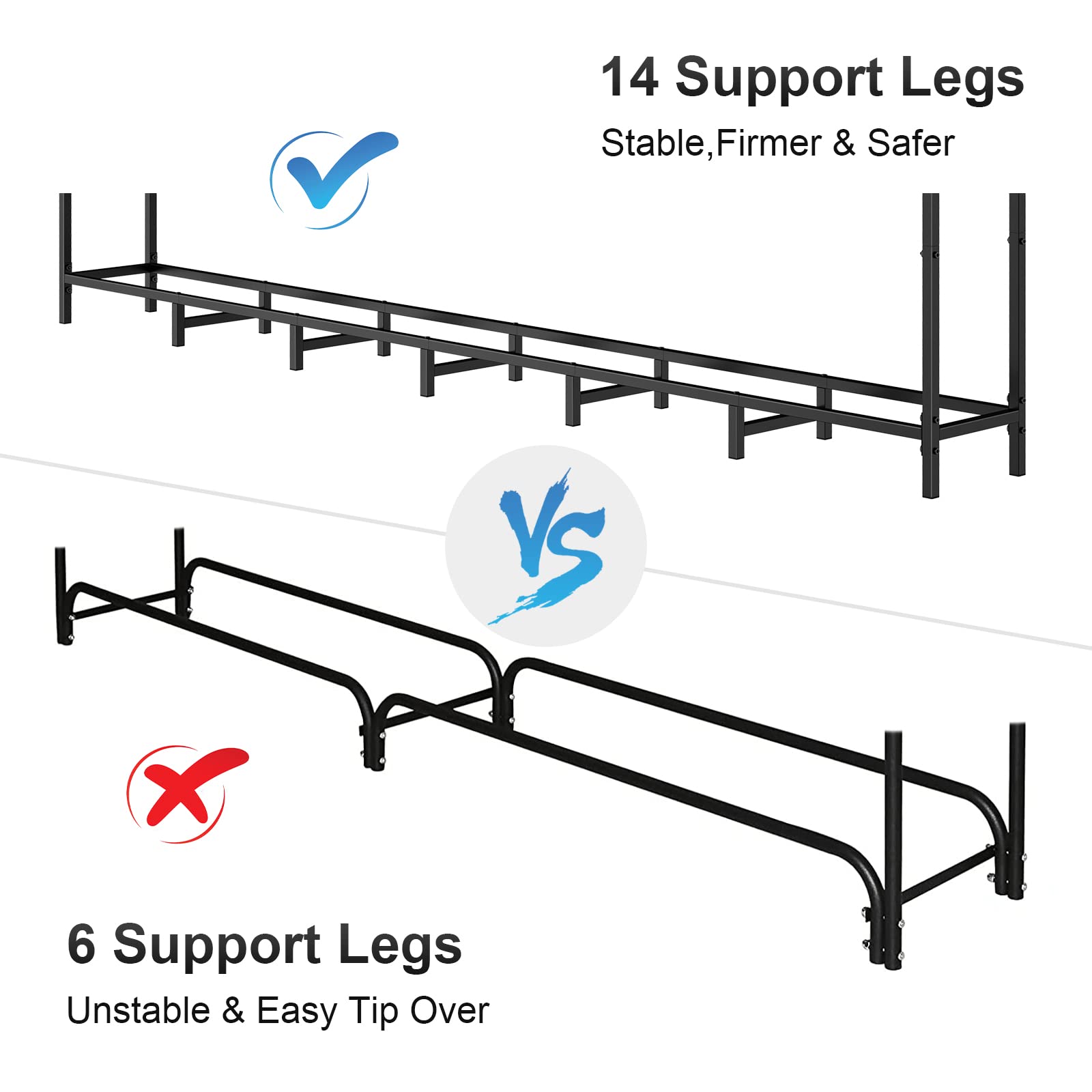 NANANARDOSO 8ft Outdoor Firewood Rack Holder for Fireplace Wood Storage, Adjustable Fire Log Stacker Stand, Heavy Duty Logs Stand Stacker Holder for Fireplace Metal Lumber Storage Carrier Organizer