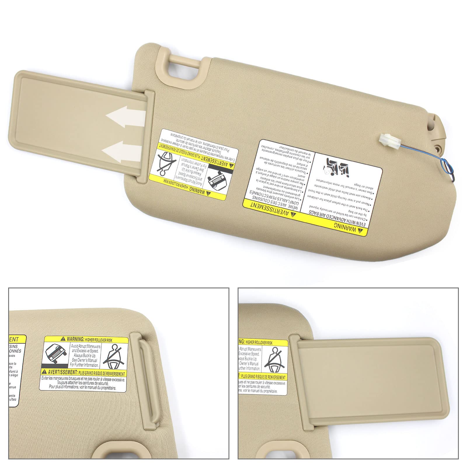 Nakuuly Left Driver Side Sun Visor Beige with Light Compatible with Nissan Pathfinder 2013-2018, Infiniti QX60 2014-2017, Infiniti JX35 2013