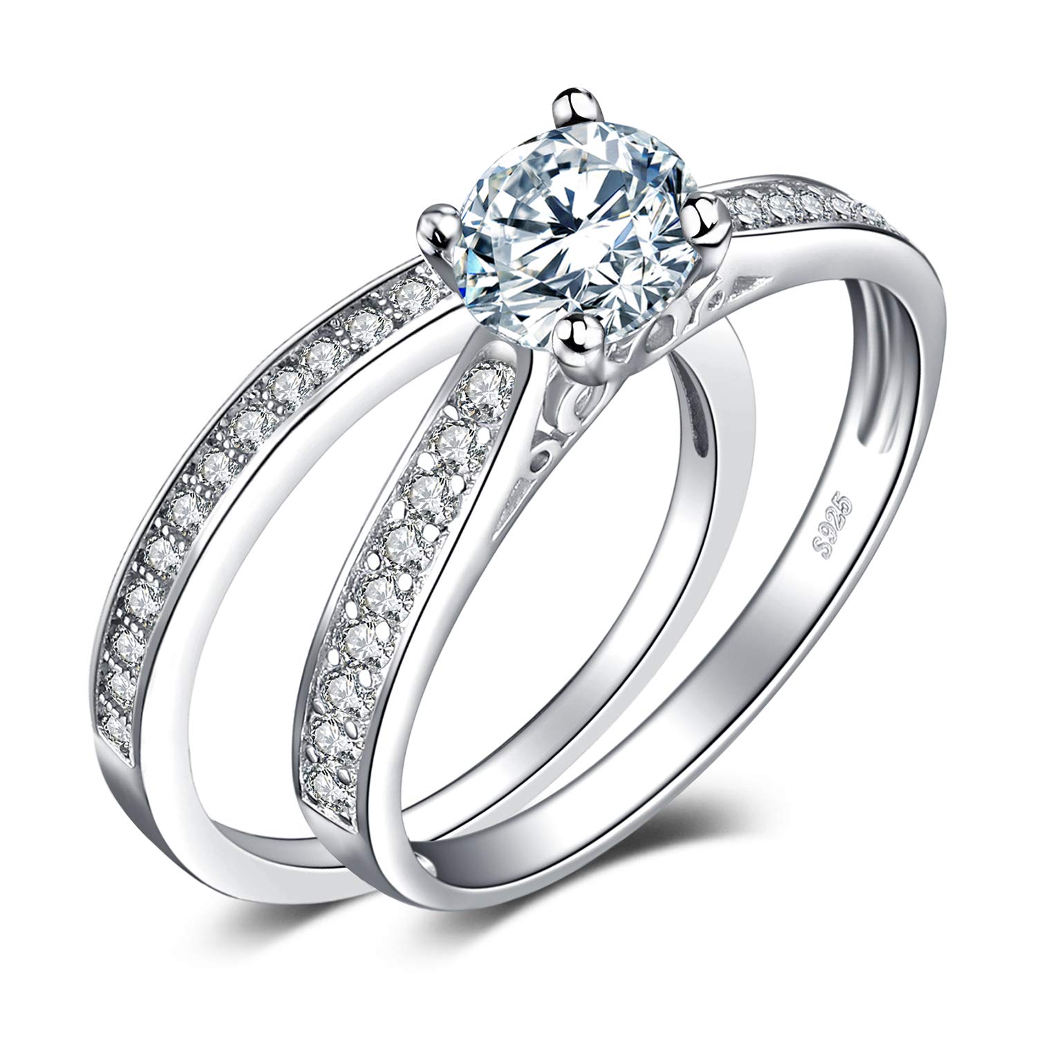 JewelryPalace 14K Gold Plated 925 Sterling Silver Cubic Zirconia Promise Rings for Her, Wedding Bands Engagement Rings for Women, Anniversary 1.3ct Solitaire Simulated Diamond Ring Set Size 5