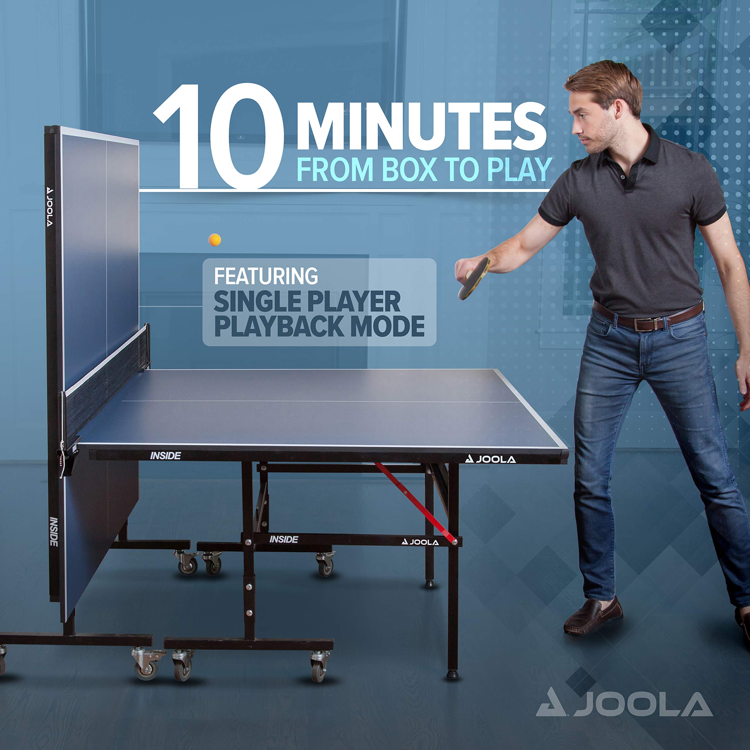 JOOLA Inside - Professional MDF Indoor Table Tennis Table with Quick Clamp Ping Pong Net and Post Set - 10 Minute Easy Assembly - Ping Pong Table with Single Player Playback Mode