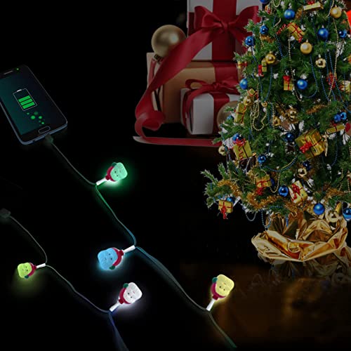 LED Christmas Lights Micro USB Charging Cable, USB and Bulb Charger 50inch 10LED Compatible with Galaxy S7 S6 Edge, Kindle, Android & Windows Phones, Xbox, PS4, MP3 (Santa Claus)
