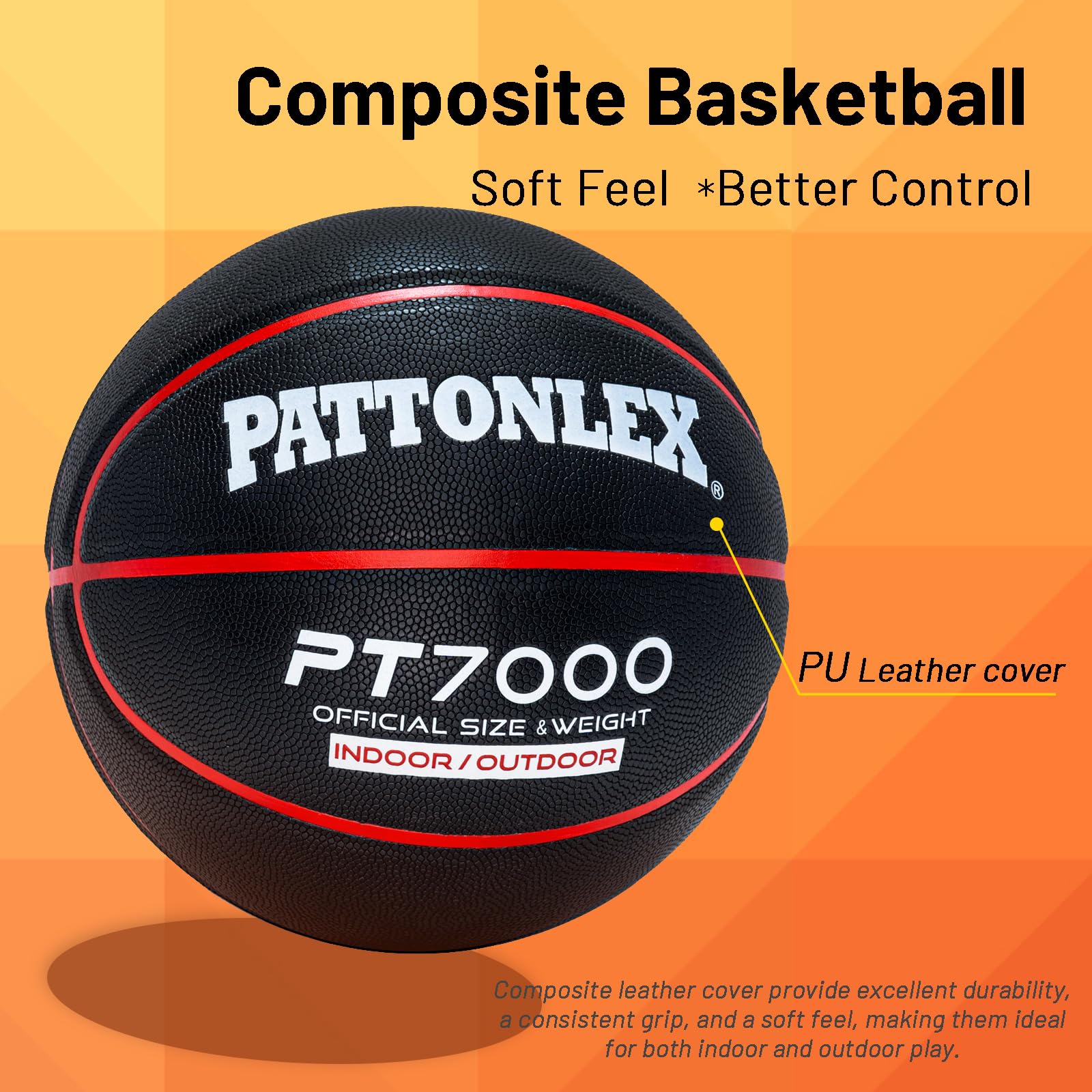 PATTONLEX Basketball - Official Size 7 (29.5") - Composite Leather - Indoor/Outdoor Ball for Men(Blue/Yellow)
