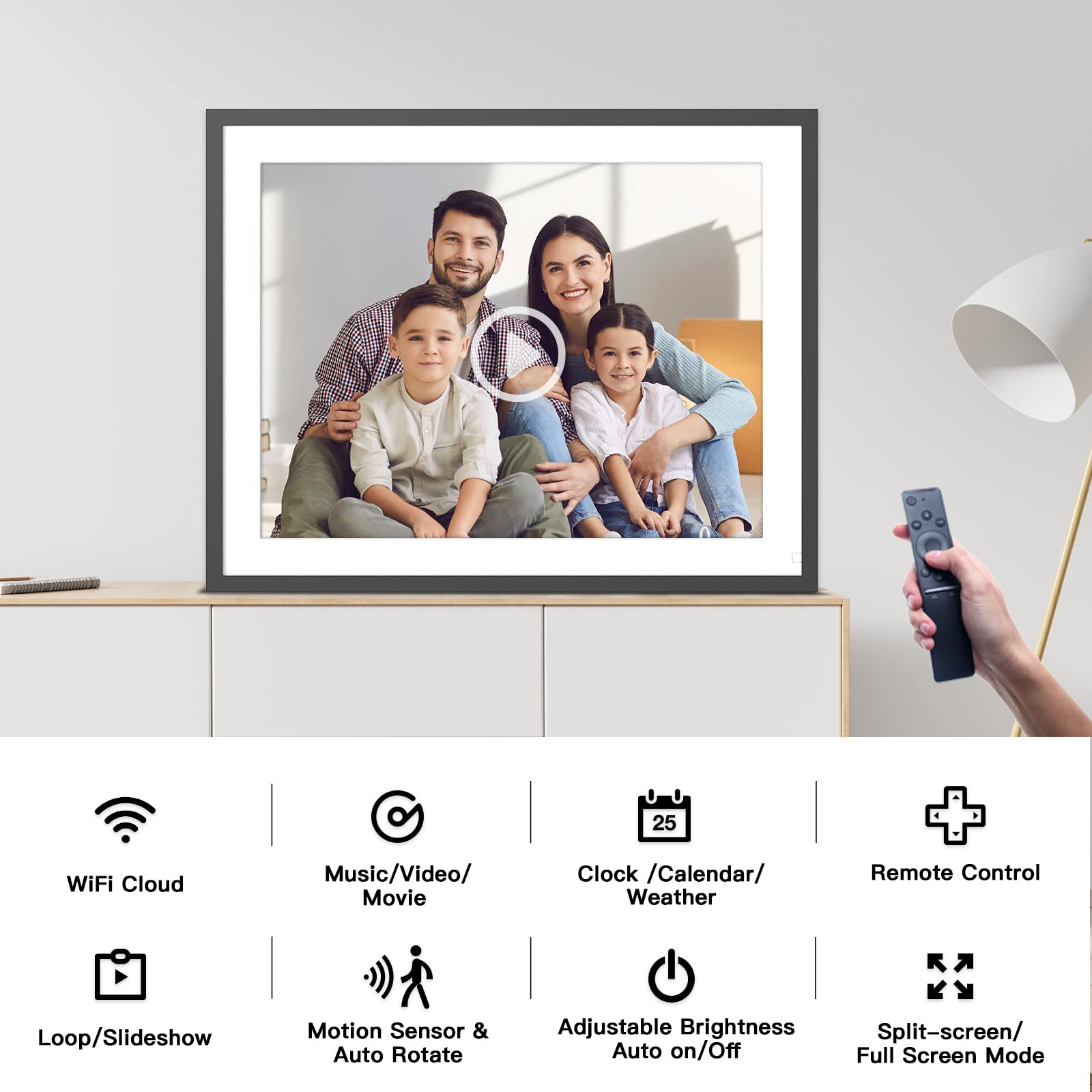 Large-Digital-Photo-Frame 32GB Electronic Photo Frame - 17-Inch Dual-WiFi Cloud Frame, FHD Touch Screen, Full Function, Auto-Rotate, Share Photos Video via App Email, Free Cloud, Gift for Grandparents