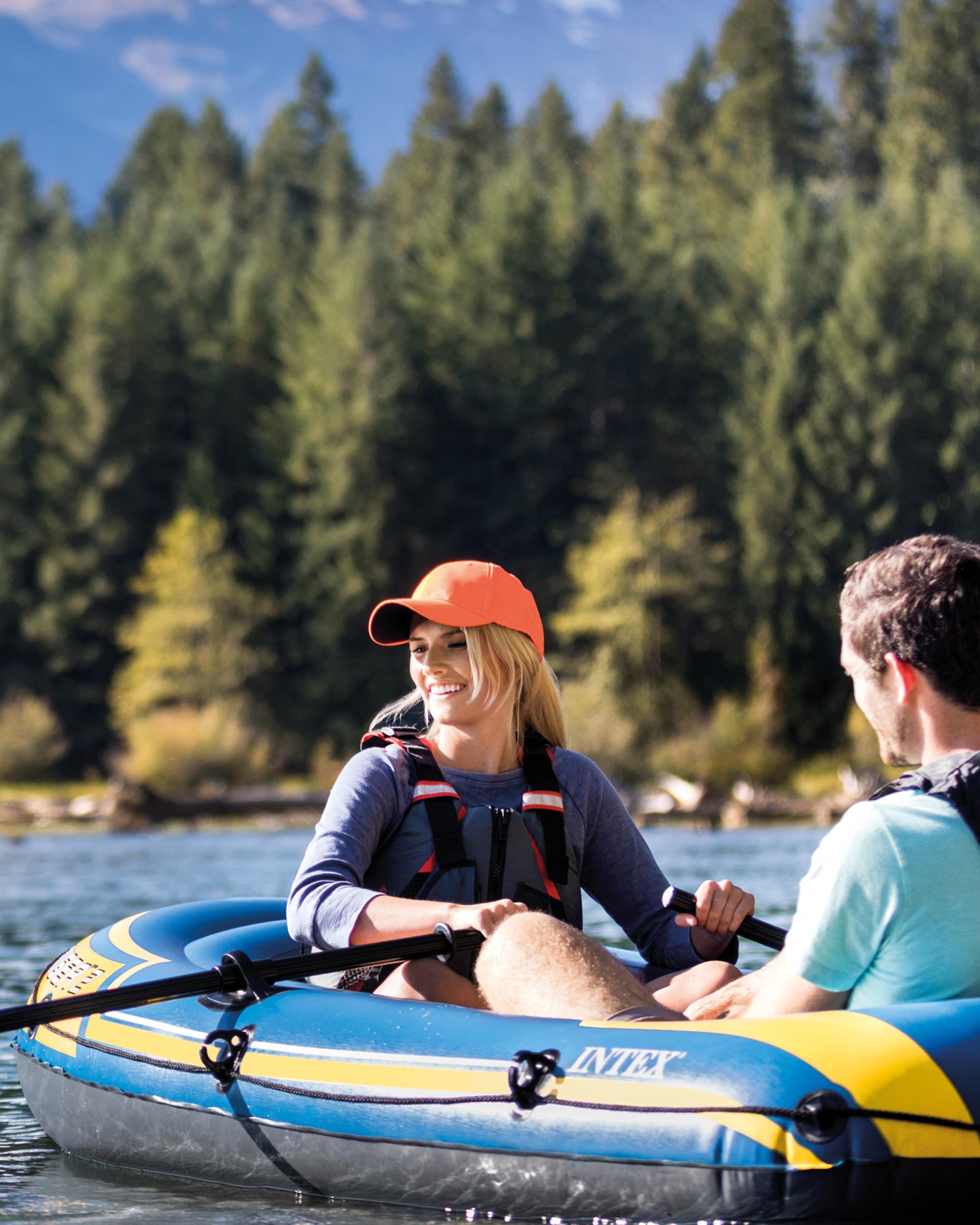 Intex 68367EP Challenger 2 Inflatable Boat Set: Includes Deluxe 48in Boat Oars and High-Output Pump – Triple Air Chambers – Welded Oar Locks – 2-Person – 440lb Weight Capacity