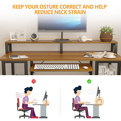 JSungo Small Computer Desk with Monitor Stand, 47 Inch Office Desk with CPU Shelf and Dual Storage Bookshelf for Small Space, Sturdy Writing Table with Keyboard Tray for Home, Natural