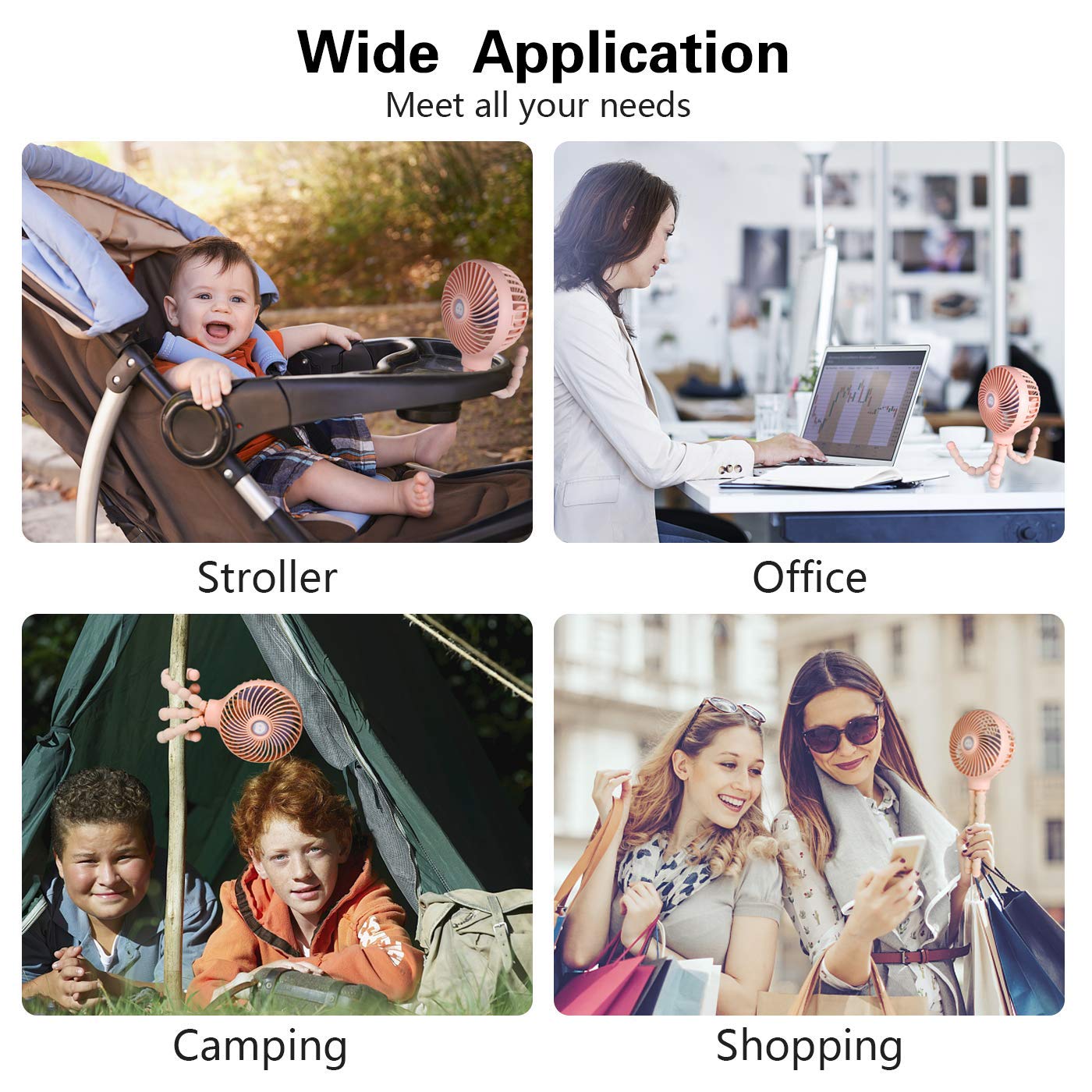 Leipple Mini Handheld Stroller Fan,Personal Portable Clip-on Desk Fan with Flexible Tripod,Rechargeable USB Fan Adjustable 3 Speeds for Camping Car Seat Crib Bike Treadmill Gym (Pink)