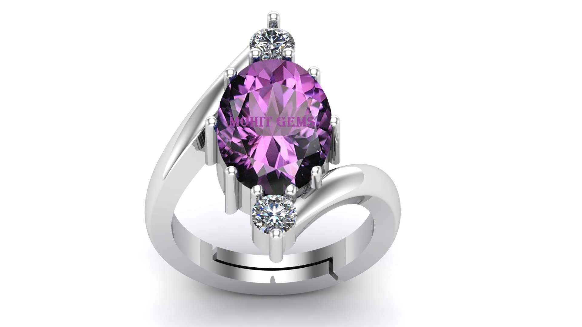Mohit Gems 925 Sterling Silver Natural Amethyst Gemstone Ring For Women 4.50 Carat Stone Adjustable Ring Gift for Women's Birthstone Ring
