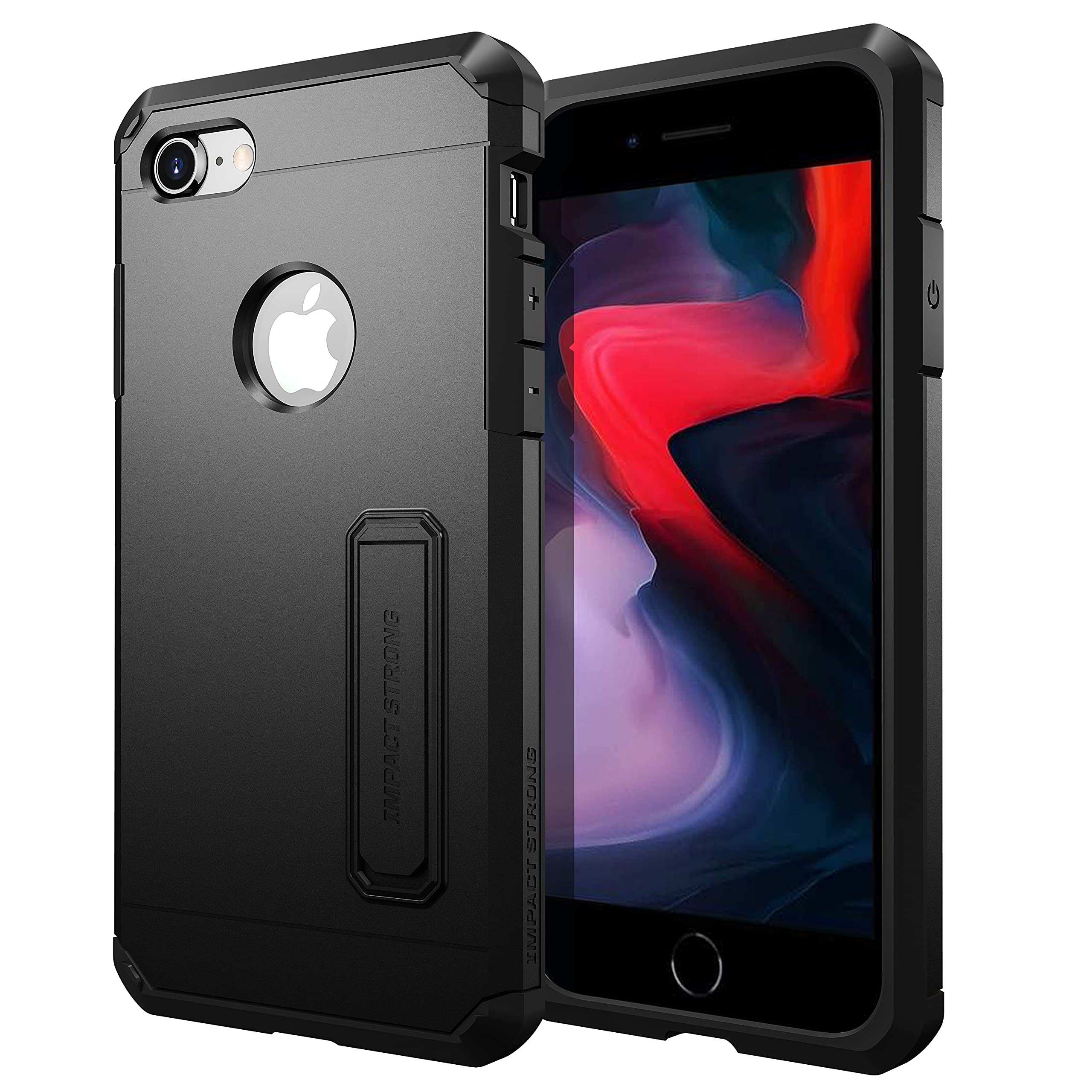 ImpactStrong iPhone 7/8 Case, Heavy Duty Dual Layer Protection Cover with Metal Kickstand Heavy Duty Case for Apple iPhone 7/8 (K-Gun Black)