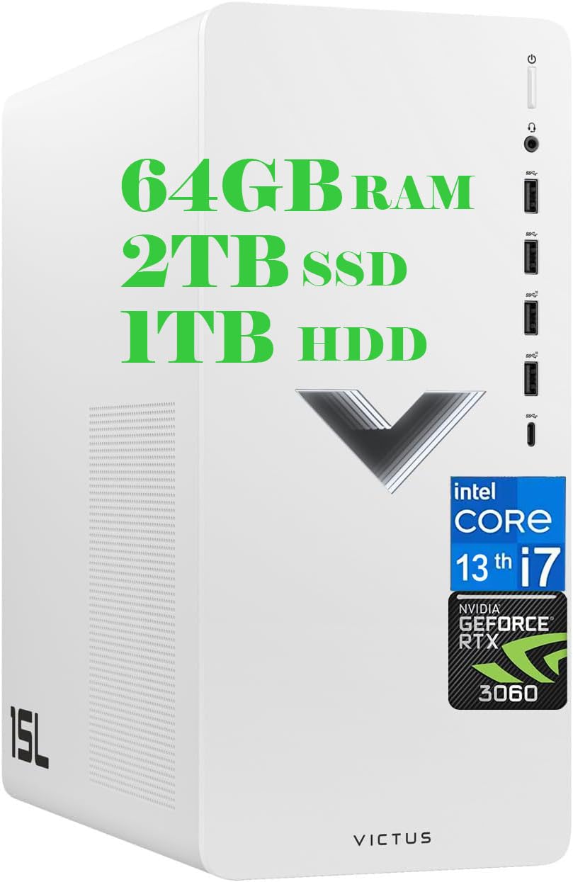 HP Victus Gaming Desktop 2023 Newest, Intel Core i7-13700 Processor up to 5.2GHz, NVIDIA GeForce RTX 3060 Graphics, 64GB RAM, 2TB SSD, 1TB HDD, 9 USB Ports, Wi-Fi 6, Bluetooth, Windows 11 Home