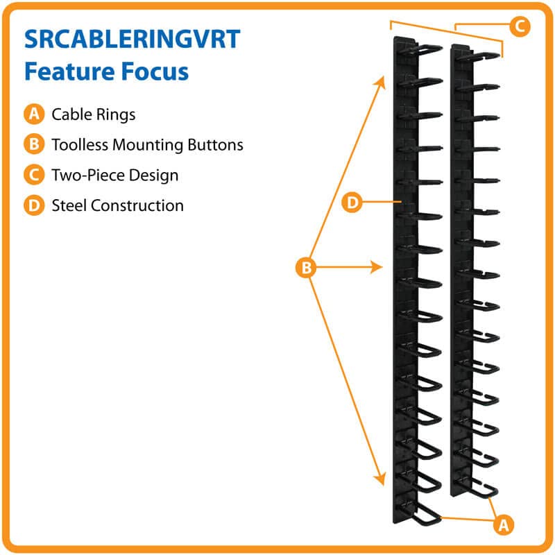 Tripp Lite SRCABLERINGVRT SmartRack 6 Feet Vertical Cable Manager Flexible ring type & toolless mounting
