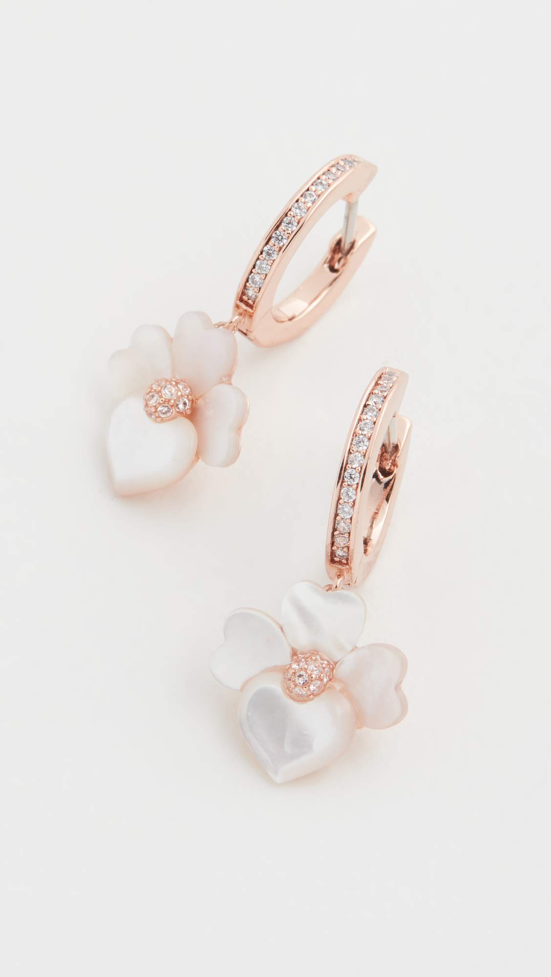 Kate Spade New York Precious Pansy Pave Drop Huggies Earrings Cream Multi/Rose Gold One Size