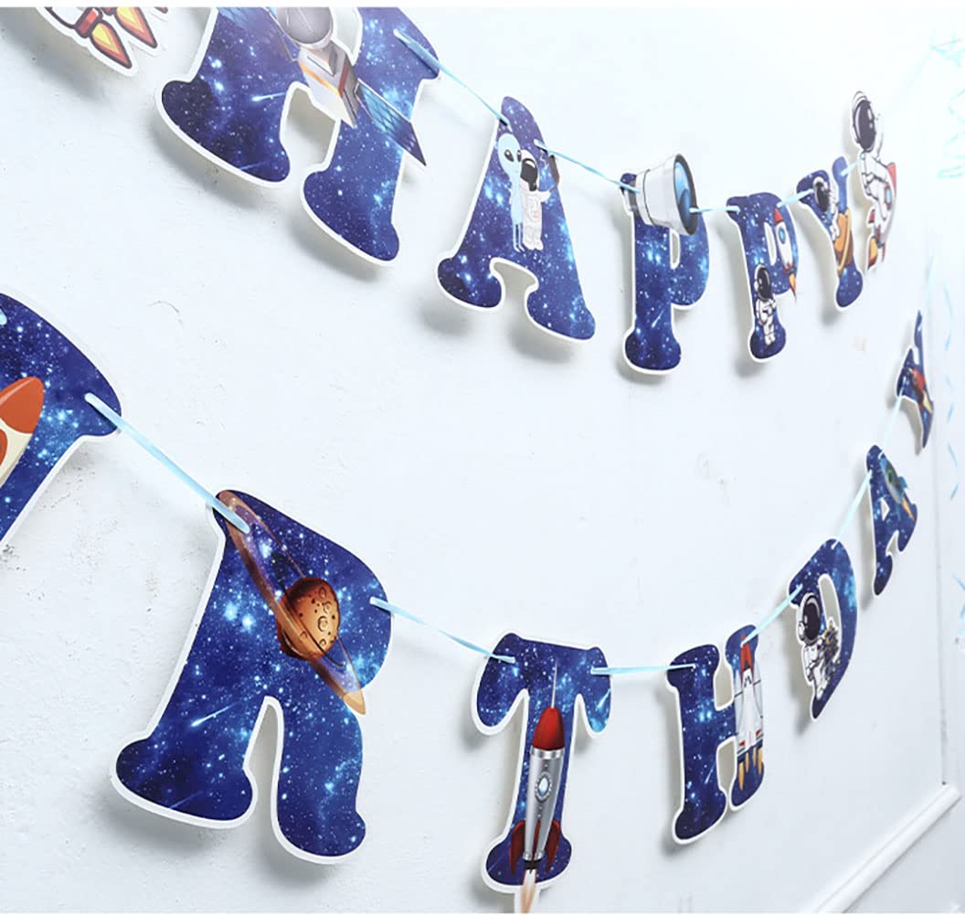 Outer Space Birthday Party Decorations Outer Space Happy Birthday Banner with Outer Spaceship Bunting Garland for Kids Boy Galaxy Planet Universe Outer Space Theme Party Decorations Supplies