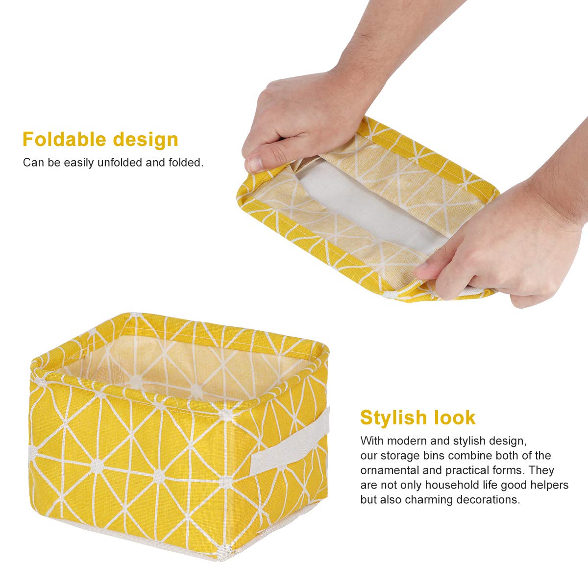 Leaf&cici-Mini Storage Box， Collapsible Canvas Storage Basket, Square Mini Basket, for Storing Cosmetics, Baby Toys, Keys, Books, Office Supplies, etc（6 Pack ）