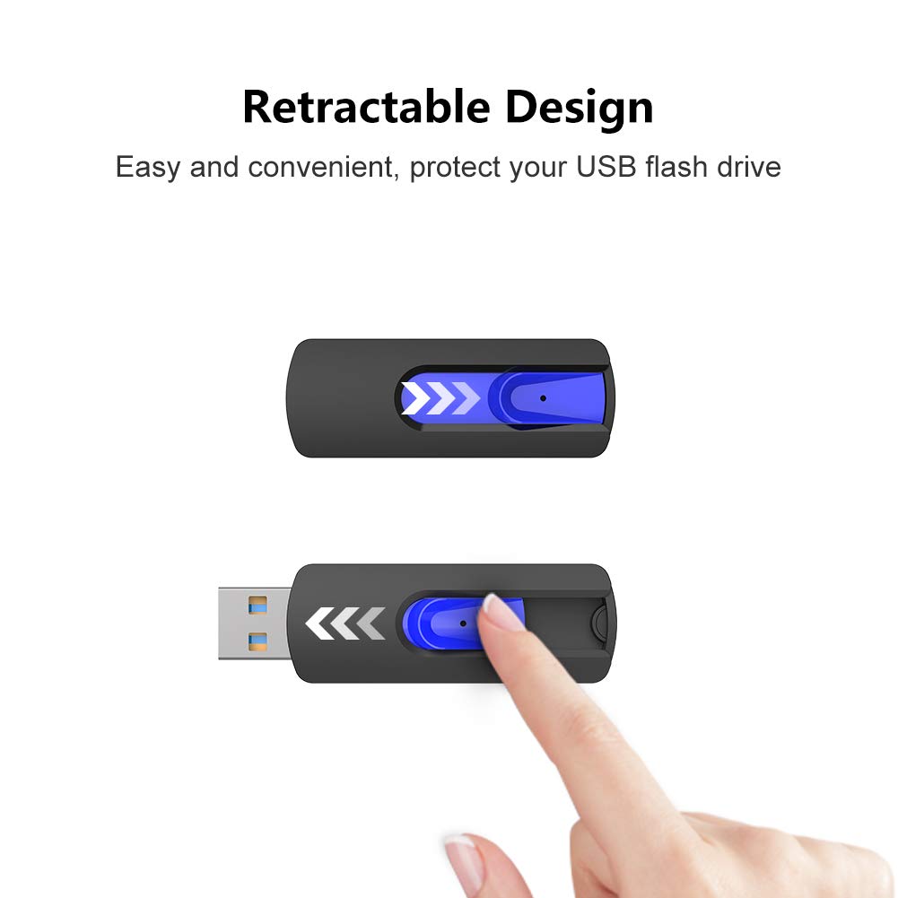 JUANWE 128GB USB Flash Drive USB 3.0 Thumb Drive Retractable Slide Memory Stick High-Speed Jump Drive Zip Drive with LED Indicative USB Stick - Blue