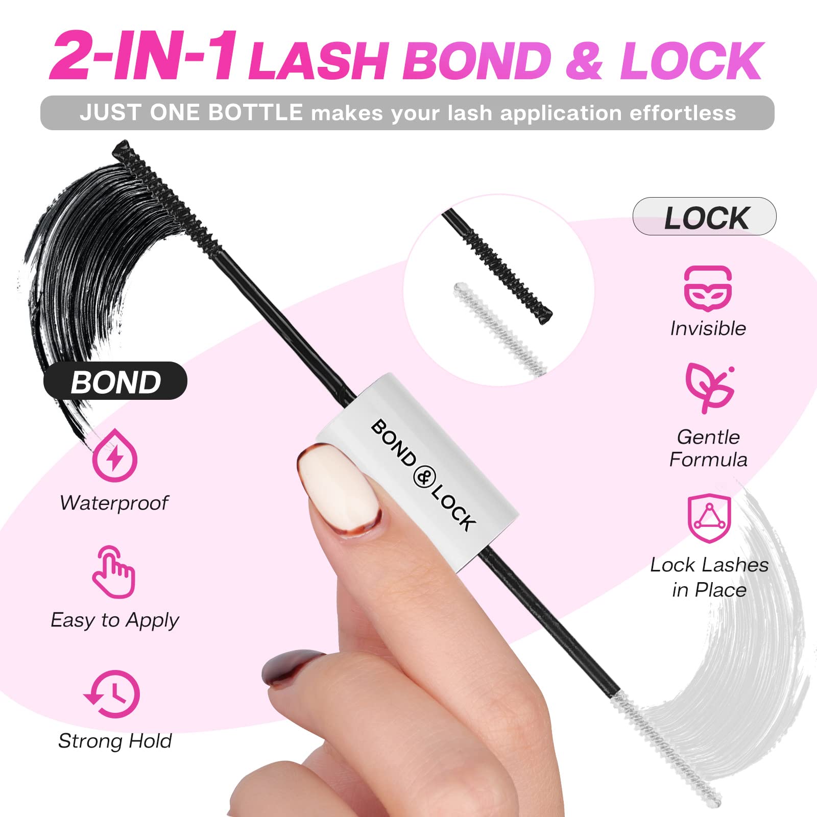 Lash Bond and Seal, CALAILIS Bond and Seal Lash Glue Super Strong Hold and Long Lasting 72 Hours Cluster Lash Glue Waterproof Non-Irritating Suitable for Sensitive Eyes Lash Bond