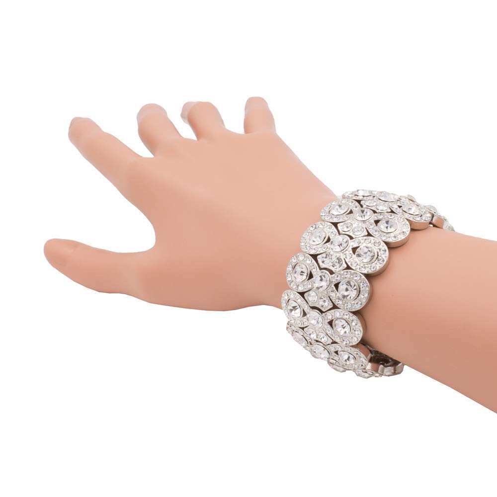 Lavencious Infinity Shape Rhinestone Stretch Bracelet Evening Party Jewelry 7β (Silver)