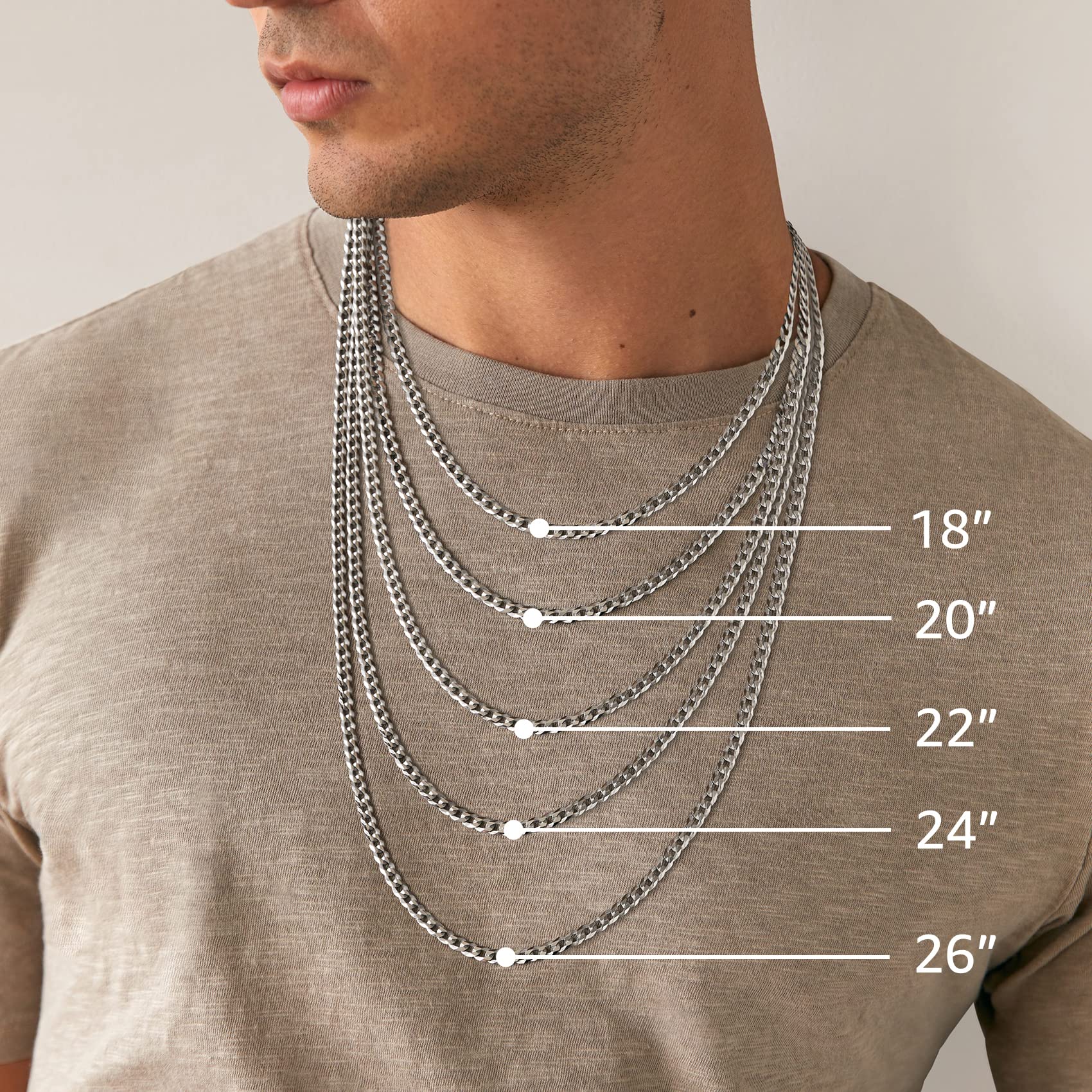 PAVOI Italian Solid 925 Sterling Silver, 22K Gold Plated, 5mm Italian Diamond-Cut Curb Link Chain Necklace for Men and Women, MADE IN ITALY (18, White Gold)