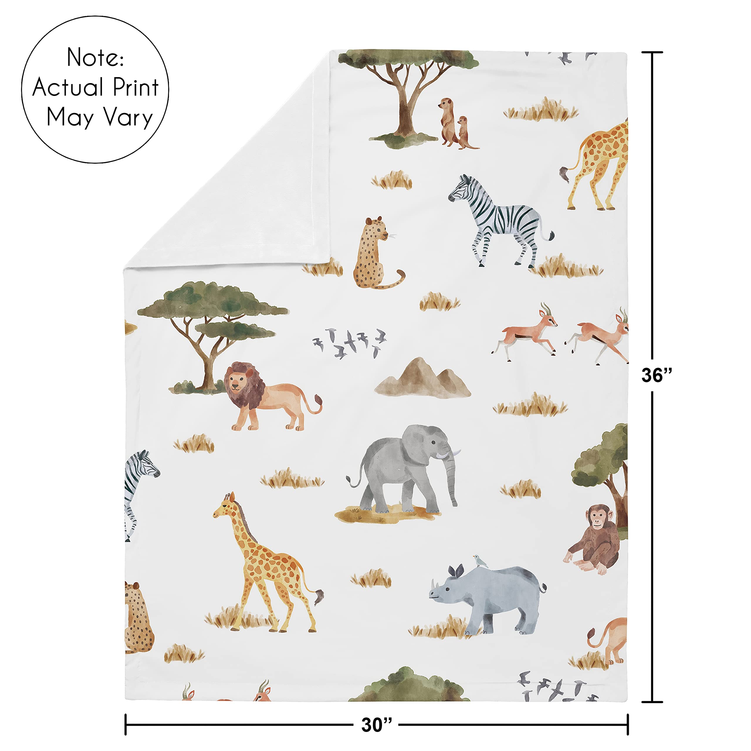 Sweet Jojo Designs Jungle Animals Blanket Receiving Security Swaddle Newborn Toddler Nursery Soft Minky Hunter Green Yellow Grey Black White Wildlife Safari Animal Elephant Giraffe Lion Monkey Leopard