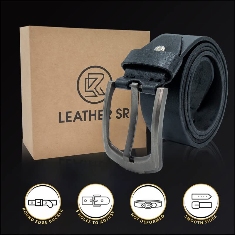 Leather SR Classic Mens Leather Belts Genuine Cow Leather Belt - Leather Belt For Men - Mens Work Belts Leather Heavy Duty (Black, 40)