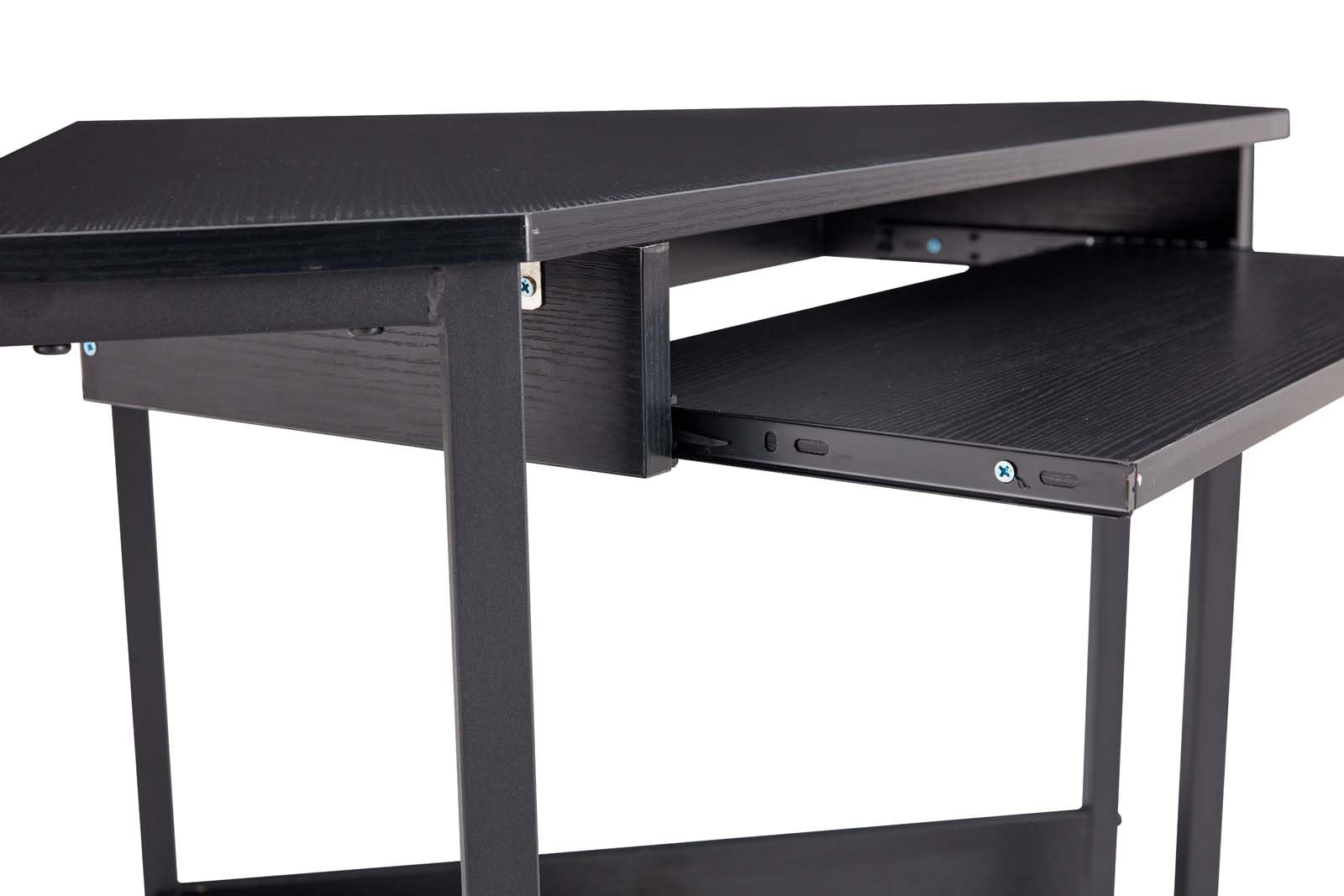 KNAMOTL Corner Desk with Smooth Keyboard Tray& Storage Shelves, Compact Home Office Table with Sturdy Steel Frame, Easy Assemble, Workstation for Small Space
