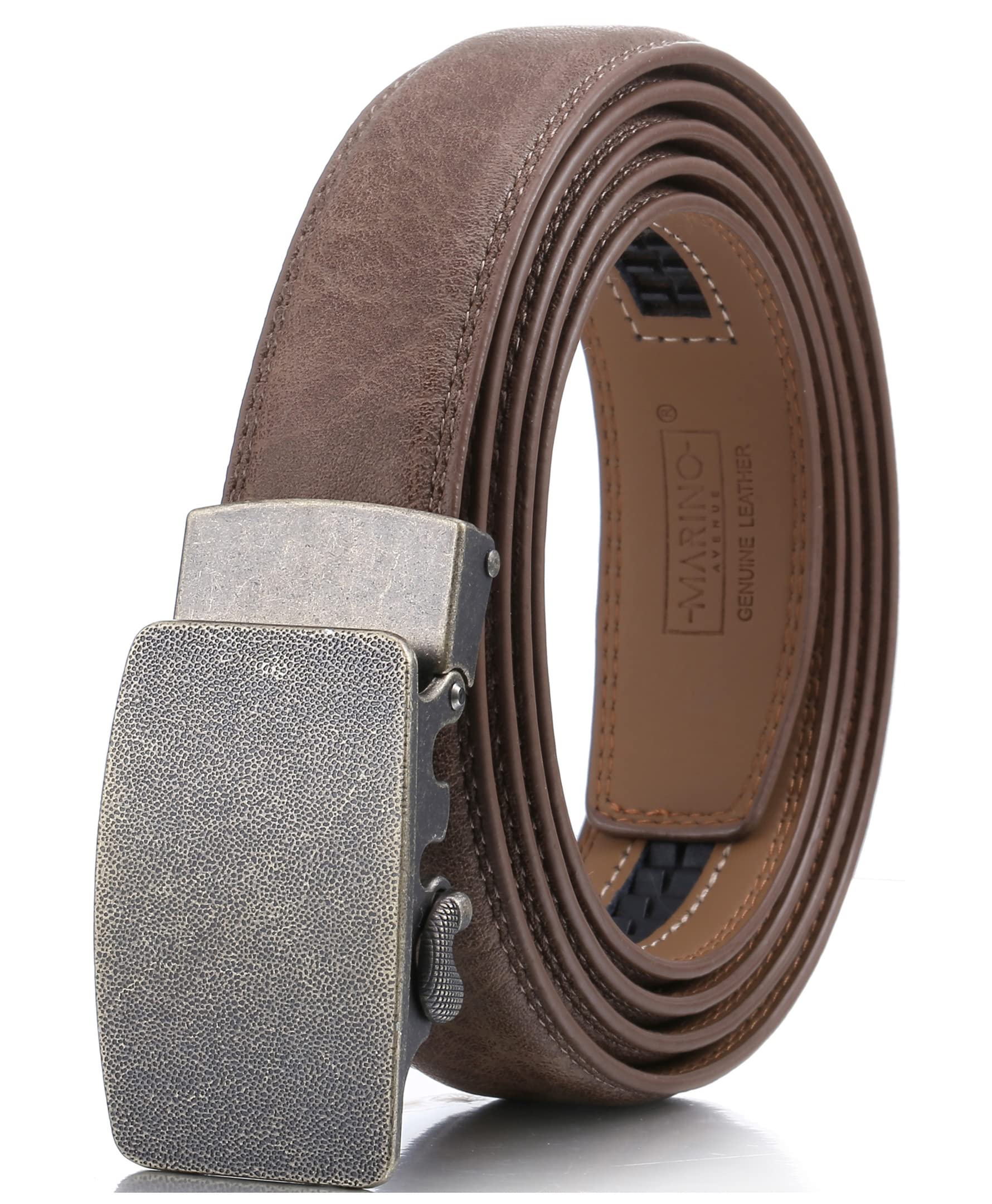 Marino Avenue Men’s Genuine Leather Ratchet Dress Belt With Automatic Buckle, Enclosed in an Elegant Gift Box - Particle Pattern - Cinnamon - Adjustable from 28" to 44" Waist