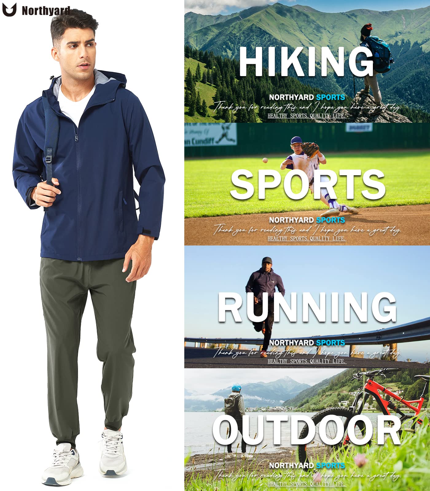 NORTHYARD Men's Athletic Running Pants Lightweight Workout Joggers Quick Dry Gym Sweatpants Active Sports Track Training PURPLEGREY L
