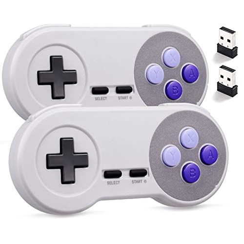 MODESLAB 2 Pack USB SNES Controller, PC Classic 2.4 GHz Super NES Retro Gamepad Compatible for PC Windows MAC Liunx Raspberry Pi - Purple